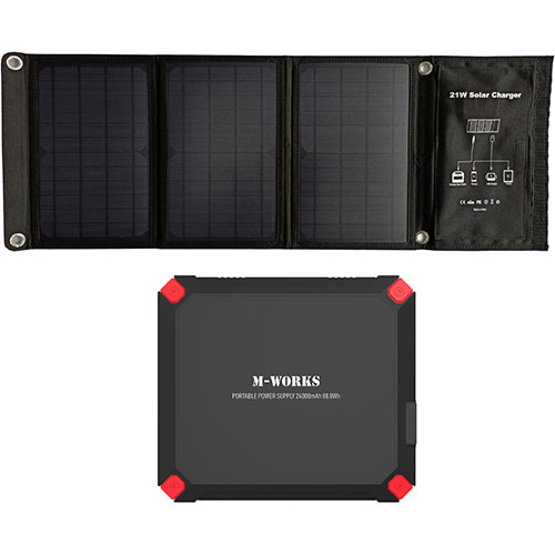 これ1台でどこでも充電!バッテリー切れを解消。21Wソーラーパネルと24000mAhのポータブル電源をセットにしたコンパクトモデル★ポータブル電源 【大容量&高い互換性】24000mAhのバッテリー容量を備えて、キャンプ、車中泊、アウトドア...