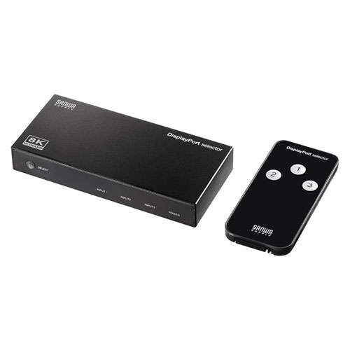 8K/30Hz解像度に対応した3入力1出力のDisplayPort切替器。リモコン付きで離れていても切り替え可能。●パソコン3台のDisplayPort出力(映像・音声)を1台のDisplayPort搭載ディスプレイに切替出力できるDisp...
