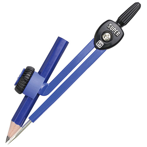 小さな円もしっかり描ける鉛筆タイプのスーパーコンパス中心器機構 直径300mmまでの円が描けます。素材 : ダイキャスト(カラー塗装) 生産国 : 中国 パッケージサイズ : 40×142×22mm パッケージ重量 : 50g