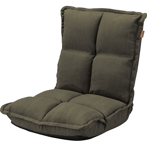 カックンリクライナー商品種別…フロアチェア折りたたみ式 サイズ:W38×D43-52×H23-47×SH13(cm) 素材:コットン ポリエステル レーヨン 組立状態:完成品 原産地:中国