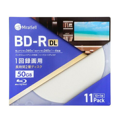 メーカー：ミライセルJAN：4985115975503型番：MS2-BDR50PWB-11P■商品説明■●傷や汚れに強いハードコート仕様●ラベル印刷・手書き対応●保存におすすめ・各社レコーダー対応■仕様■・記録速度:1-6倍速 ・記録時間:...