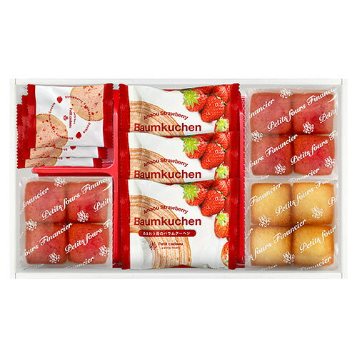 ノーブランド 国産小麦粉とあまおう苺濃縮果汁を使用し、苺の風味と味わいを生かして一層一層丁寧に焼き上げたバウムクーヘンと、ひとくちサイズのしっとりとした食感で仕上げ、トンネルオーブンを使用することによりふんわりと焼き上げたフィナンシェ、ほろ...
