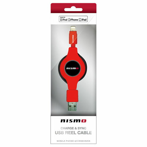 NISSAN 公式ライセンス品NISMO CHARGE & SYNC USB REEL CABLE FOR IPHONE●カラー RED ●仕様 Reel Cable length 90cm　