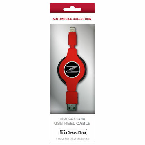 NISSAN 公式ライセンス品FAIRLADY Z CHARGE & SYNC USB REEL CABLE FOR IPHONE●カラー RED ●仕様 Reel Cable length 90cm　