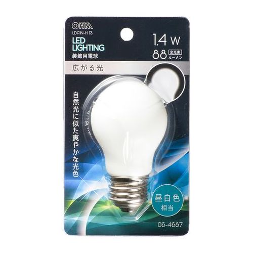 メーカー：オーム電機JAN：4971275646872型番：LDA1N-H 13■商品説明■●切れにくく長寿命●消費電力が少なく、電気代が安い●一般電球と比べ発熱が少ない■仕様■・サイズ(約):全長84×最大径48mm ・質量(約)：35g...