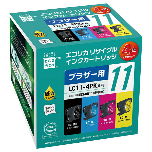 メーカー：エコリカJAN：4571163369595型番：ECI-BR114P/BOX■商品説明■●写真印刷など印刷コストにお悩みのすべての方におすすめです●薄型複合機におけるFAX機・プリンタに対応しているカートリッジ●純正型番:LC11...
