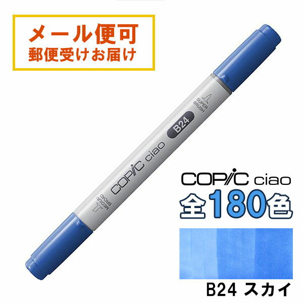 色番：Sky スカイ B24 快晴の空の鮮やかな青色をイメージ。 本数：1本 成分　アルコール染料インク デザイン、イラスト、アートなどジャンルを問わず多くのプロにも愛用されているマーカーペン。 コピックチャオは色のラインナップが全180色...