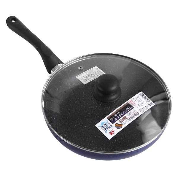 フライパンです。3層特殊マーブルコーティングで傷つきにくく丈夫です。焦げつきにくくニオイもつきにくい為、お手入れが楽々です。IH・電気プレート・ガスコンロ・シーズヒーター・ハロゲンヒーター等対応です。中身が見えて便利なガラスふた付きです。※...