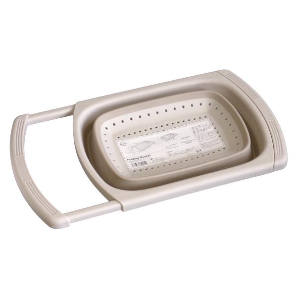 水切りバスケットです。折りたたんで伸縮できる水切りバスケットです。シンクに合わせて調整できます。●サイズ(約)・257×390(最大605)×120mm●耐荷重(約)・3kg●耐熱120度(本体、フレーム) 耐熱80度(蛇腹部)●材質・本体...