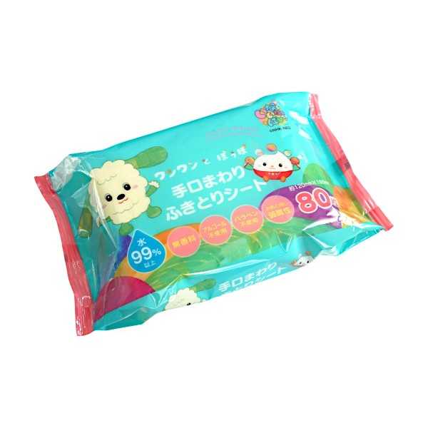 手口まわり拭き取りシート、80枚入りです。ワンワンとぽぅぽの拭き取りシートです。アルコール・パラベン不使用の無香料です。次のシートが取り出しやすいポップアップ式です。●1枚のサイズ(約)・120×190mm●材質・レーヨン ポリエステル●成...