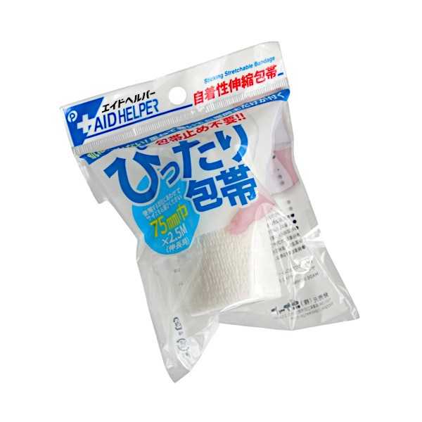包帯です。重ねて巻いて包帯同士が包帯止め不要で付きます。特殊加工により、皮膚や髪の毛にくっつかずべたつきもございません。伸縮性があり関節部のような部位にも巻きやすくフィットします。●サイズ(約)・伸長時:75mm×長さ2.5m●色・ホワイト...