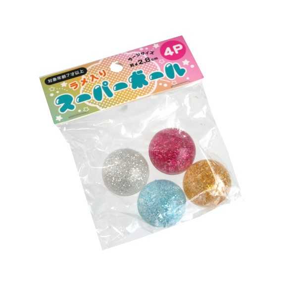 スーパーボールです。キラキララメ入りのスーパーボールです。約2.8cmは4個/約2.3cmは6個入りです。(種類は選べません)飛ばして遊んだりゲームの景品などにもオススメです。※種類の指定はできません●1個のサイズ(約)・直径23mm/直径...
