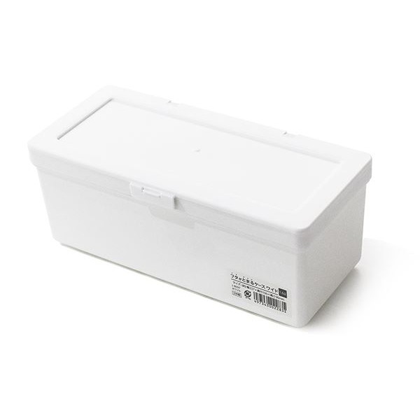 収納ボックスです。開けたフタが止まり物を取りだしやすくなっております。カトラリーや工具等、小物の整理に便利です。●外寸(約)・227×106×高さ90mm●内寸(約)・213×87×深さ83mm●容量(約)・1.6L●色・ホワイト●耐熱10...
