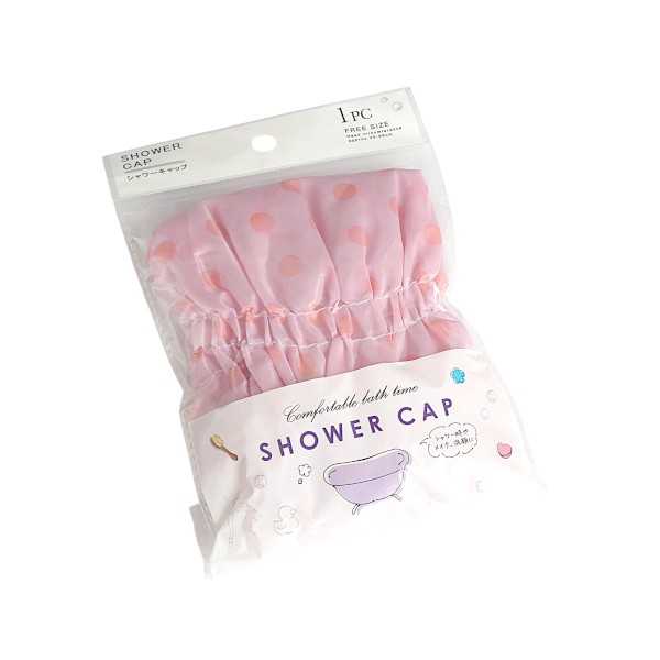 シャワーキャップです。水玉プリントのシャワーキャップです。ゴム入りで頭にフィットします。お化粧や洗顔時などに髪をスッキリまとめられます。※洗濯機・タンブラー乾燥・漂白剤・アイロン 非対応※色の指定はできません※縫製品の為サイズの異なりや糸の...