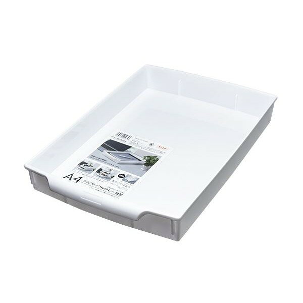 A4サイズのトレイです。A4サイズのクリアファイルも入ります。別売りの「デスクトップA4ラック 縦型 ホワイト 26.1×34.6×高さ6cm」(JAN:4973430024846)と組み合わせて使うと引き出し式になります。書類や小物の整理...
