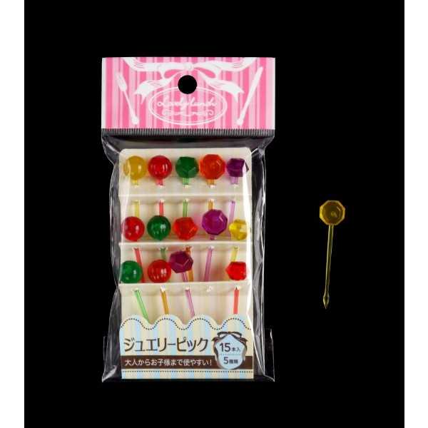 ピック、15本入りです。ジュエリー型のピックです。5種類×各3本のセットです。大人からお子様まで使いやすくお弁当の彩りやアクセントなどにお使いください。※種類の指定はできません●1本のサイズ(約)・長さ45mm●耐熱80度●材質・AS樹脂●...