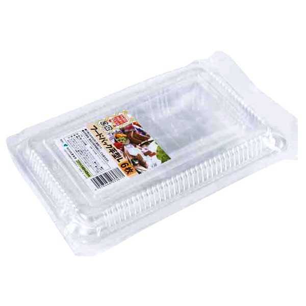 平型のフードパック、6枚入りです。行楽のお弁当用にに最適です。お惣菜等、食品の保蔵容器としても使用できます。※電子レンジ・オーブン 非対応●1枚のサイズ(約)・221×140×高さ45mm●耐熱80度/耐冷-40度●材質・ポリスチレン●用途...