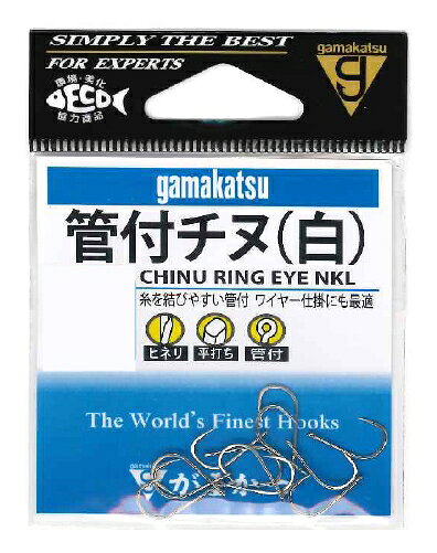 オールラウンドタイプのチヌ鈎の形状で、ビギナーでもハリスを結びやすい管付。タチウオ狙いのワイヤー仕掛けにも好適です。入本数：11号数：6号　