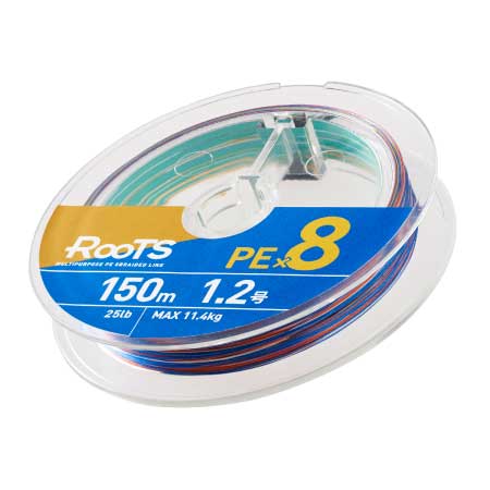 ROOTS PE&times;8 ルーツ ピーイー エイト &nbsp; 全てのアングラーのために。ベストバランス8本組PEライン！ 高強力ポリエチレン原糸による8本編組設計により、サイズ毎に強度、感度、耐摩耗、耐久性のベストバランスを追求...