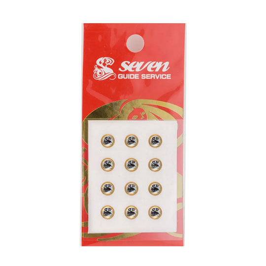 GuideServiceSeve/ガイドサービスセブンRogoiriMedama/海士ロゴ入り目玉◆サイズ：小（5mm）、中（6mm）、大（7mm） ◆入数：12個入★セブンロゴを入れた特製目玉シール。 海士無塗装にお使いいただけます。
