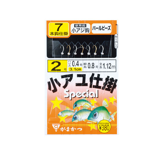 GAMAKATSU/がまかつ小鮎仕掛 小アジ白金 7本PB&nbsp;&nbsp;■サイズ：2/2.5/3■入り数：1★実績十分のパールビーズ付きの仕掛です。キープ力、アピール力の高い小アジ鈎を使用しています。