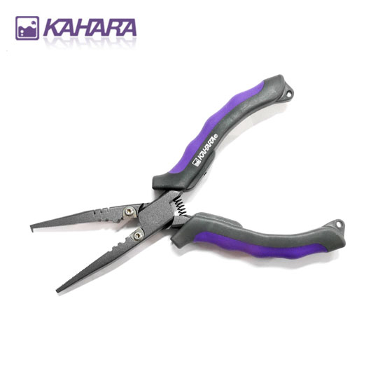 KAHARA/カハラカーボンスチールプライヤー◆サイズ：7inch★タングステンカッター付き！PEラインがスパッと切っれる錆に強い！ボディ表面にテフロン加工済みフック交換に便利！先端にスプリットリングオープナー付すべりにくい！KAHARAオ...