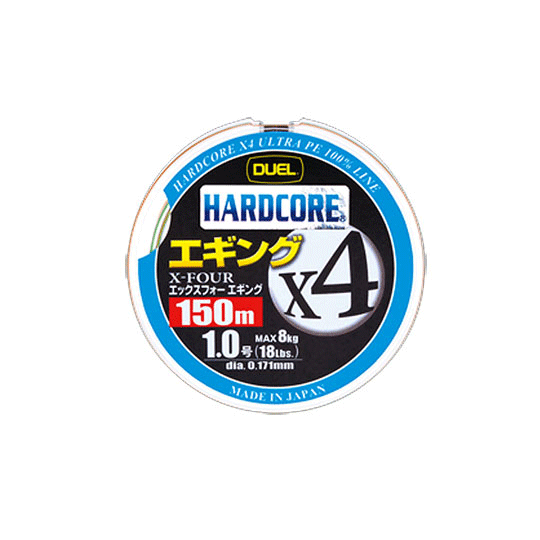 デュエルハードコア X4 エギング 150m◆サイズ(号)-MAX(Lbs.)：0.6号-12Lb/0.8号-16Lb◆カラー：10m*3color◆長さ：150m ◆ライン比重：0.97★「ハードコア X4」にエギングモデル登場！ ●ウル...