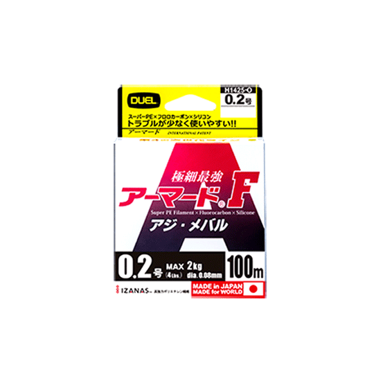 デュエルアーマード F アジ・メバル　100m　オレンジ　■巻量：100m ■カラー：オレンジ ■サイズ-MAX直線強力(Lbs.)：0.2号-4Lbs./0.3号-5Lbs./0.4号-6Lbs. ■ライン比重：1.0第4の次世代ライン ...