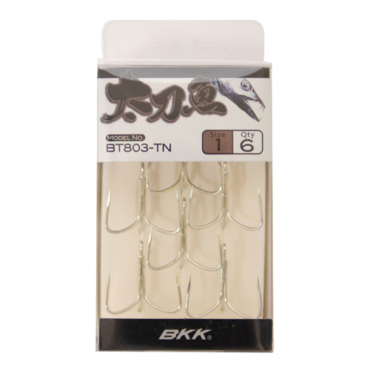 BKK太刀魚　BT803-TN◆サイズ：＃1　＃1/0　＃2/0　＃3/0◆入数：6本(＃1　＃1/0)　5本(＃2/0　＃3/0)★針先はデルタカットを採用。接触面積を減らす事で貫通力を高めます。BKKの熱処理技術により高硬度でありながら...