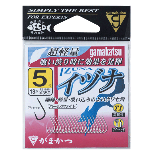 がまかつ　バラ T1 イヅナ パールホワイト■号数:1,2,3,4,5 ■入数:18★超軽量設計。厳冬期の低活性時、競技会などハイプレッシャー時に魚への違和感を最小限に抑えます。高靱性素材「T1」を採用。鈎は軸長で持ちやすく、餌付けしやすい...
