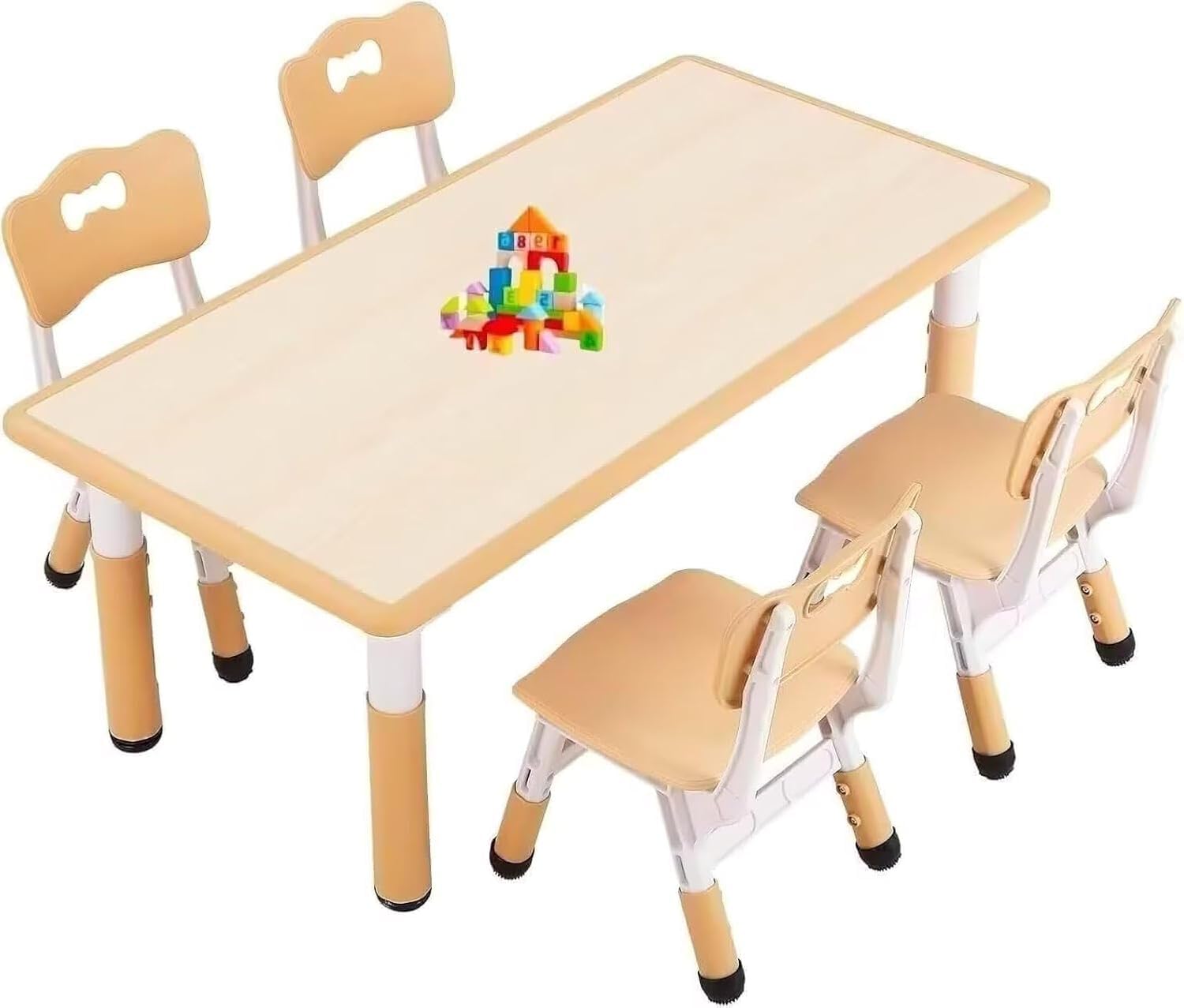 子供用テーブル 子供子供用テーブル 子供は、机 椅子 セット 2～8歳用 キッズテーブル 高さ調節可能 学習用 幼稚園 家庭用 5点セット 木色 120×60×59.3cm テーブル キッズテーブルと4チェアセット お絵描き 学習 遊び用 ...