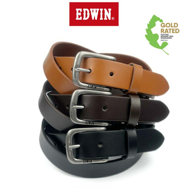 ▼楽天キャンペーン▼ ・EDWIN エドウィン カジュアルスタイルに良く似合うシンプルなベルト ヨーロッパの厳しい基準であるREACH規制をクリアした体に優しいメッキのバックルを使用しています。ベルトウエスト調節可能。カット＆バックル交換可...