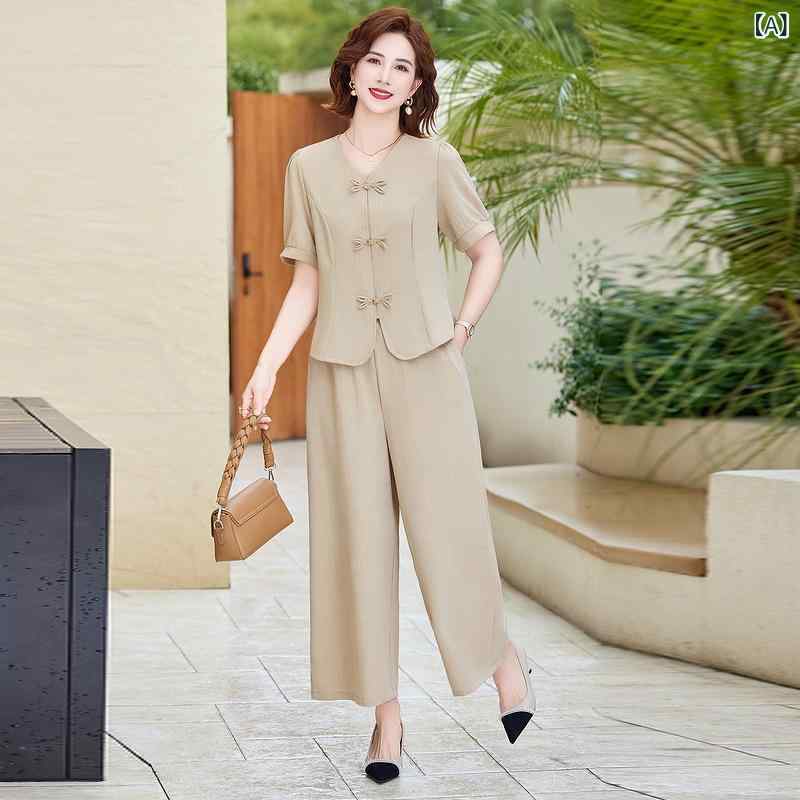新 中国式 ワイド パンツ セット 女性 夏 2025新 v ネック シャツ ストレート パンツ 2点 セット商品番号: fn2511パターン: ソリッドカラーパンツ丈: クロップドパンツ注目要素: ソリッドカラー職人技: ノーアイロン処理...