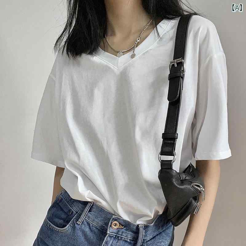 夏 v ネック 白い t シャツ 女性 半袖 色 t シャツ 女性 ストレート型 ゆるい 着 痩せ 上着 女性メイン生地成分: コットンメイン生地成分2: スパンデックスパターン: 色: ヘッドセット袖の長さ: 半袖貨物番号: 319: 昔...