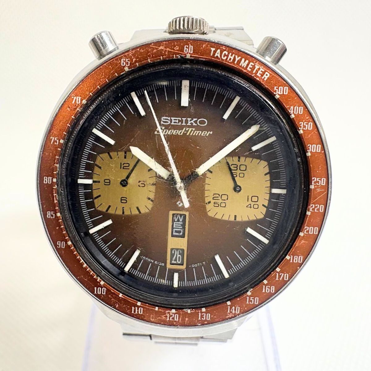 商品情報メーカー/モデルセイコースピードタイマー型番6138-0040シリアル768###性別メンズ・ユニセックスムーブメント自動巻き文字盤色茶ケース素材ステンレスブレスレット素材ステンレスケースサイズ（幅）43mmリスト周り16.0cm日...