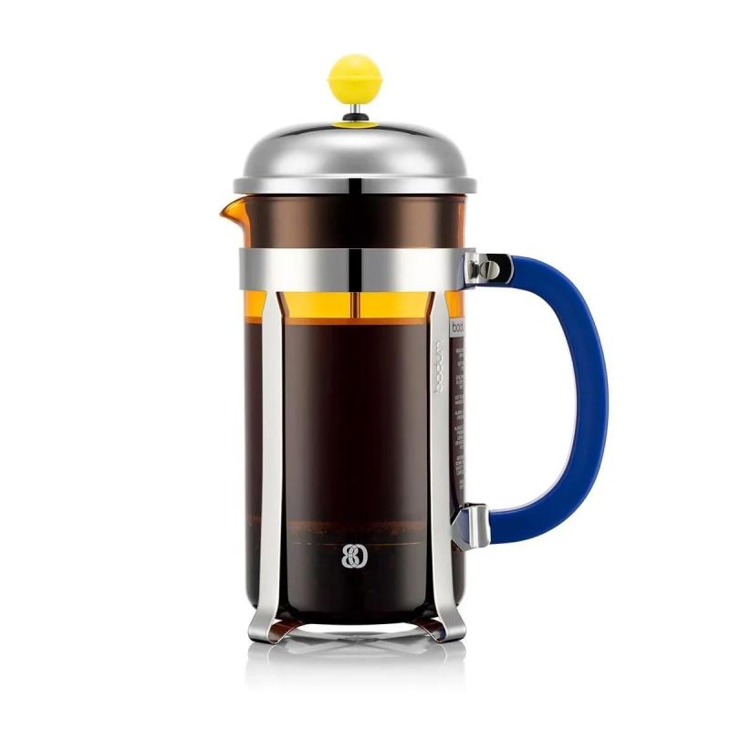 BODUM ボダム コーヒーメーカー コーヒープレス CHAMBORD シャンボール フレンチプレス コーヒーメーカー 1000ml 80周年 オレンジ × イエロー × ブルー ステンレスフィルター ガラスビーカー コーヒーの味とアロマを...