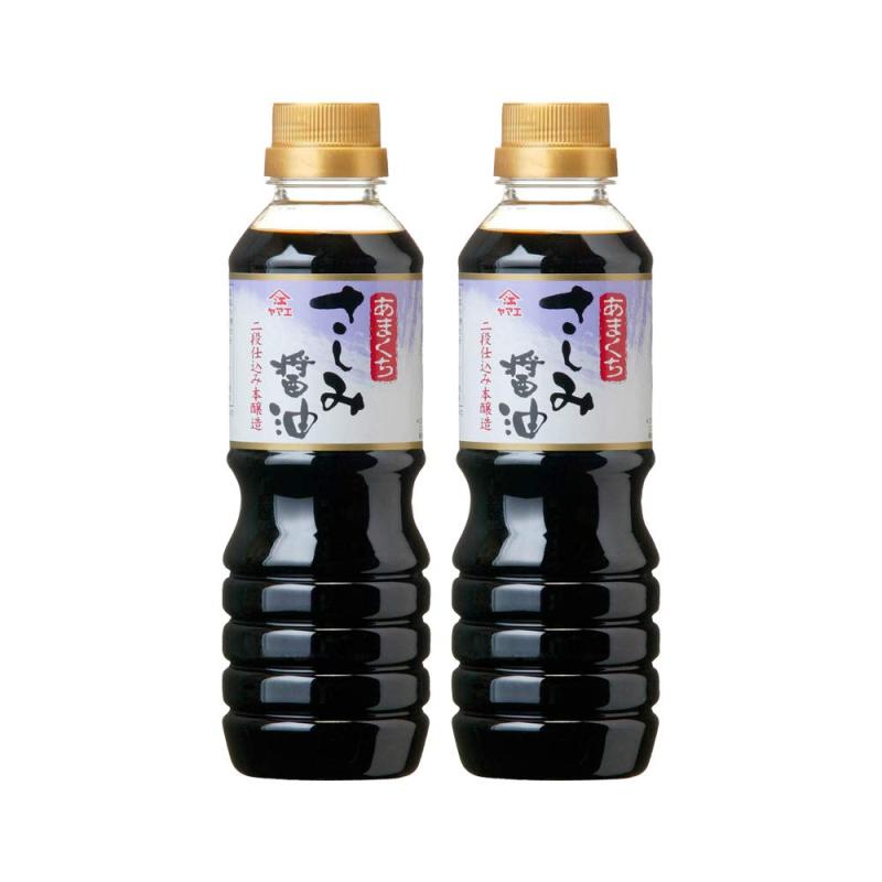 ヤマエ食品工業 本醸造 甘口 さしみ しょうゆ 360ml×2本原材料:脱脂加工大豆、小麦、食塩、糖類(砂糖、果糖ぶどう糖液糖)、アルコール、カラメル色素、調味料(アミノ酸等)、甘味料(サッカリンNa、カンゾウ、ステビア)、増粘剤(キサンタ...