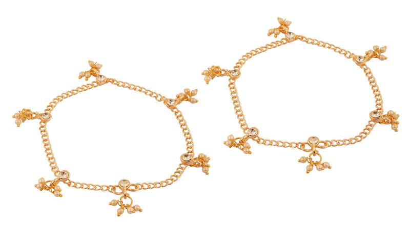 Touchstone インディアン ボリウッド 手作り かわいい スタイリッシュ カラフル デザイナー ジュエリー Payal Paazeb アンクレット ゴールドまたはホワイトトーン 女性用, 9 inch, 合金。, ジェムスTouch...