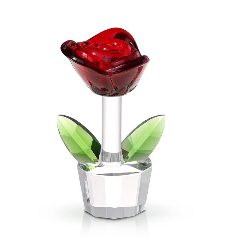 LONGWIN バレンタインデーの母の日プレゼントにミニクリスタルローズの彫刻ガラスインテリア🌹材料：ミニバラの花は高品質K 9結晶で作られ、高屈折率と高透明度を持っている。🌹仕様：ガラスバラ彫刻長1.9イン...
