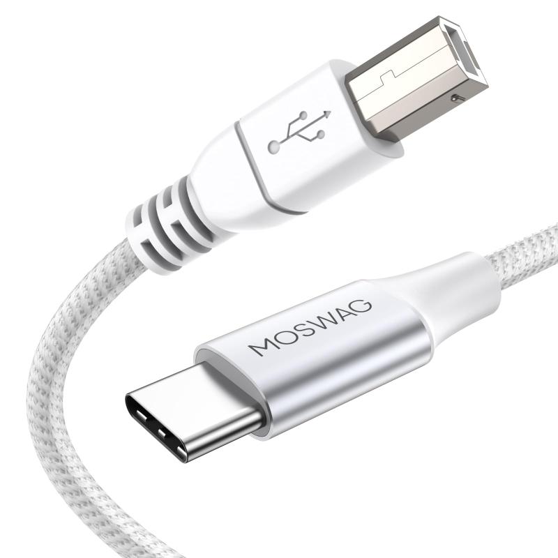 MOSWAG USB C - USB B MIDIケーブル タイプC - USB MIDIケーブル ナイロン編組2.0プリンタスキャナコード 金属コネクタ付き高速