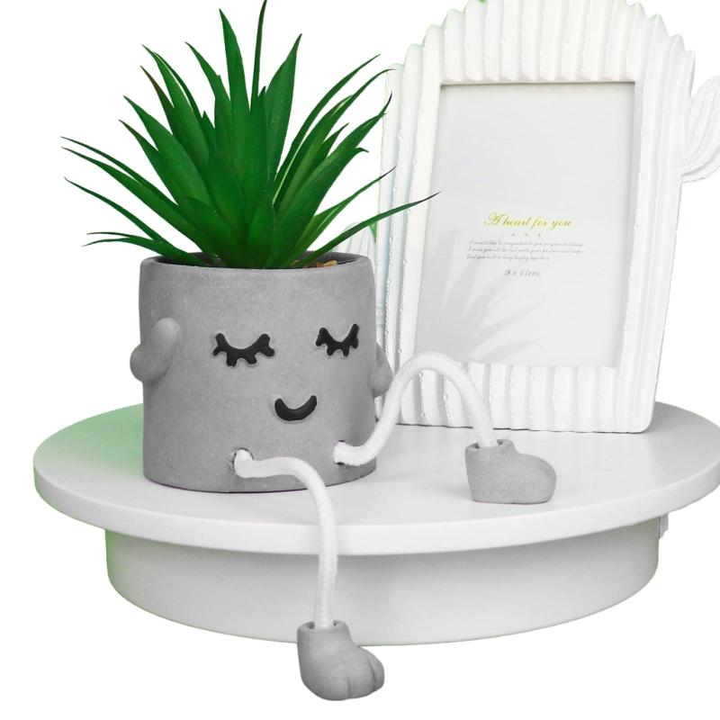 人工観葉植物 造花 フェイク フェイクグリ フラワーポット 顔文字 多肉植物 ーン おしゃれ かわいい 癒しのポット ーン ミニ お洒落 映える インテリア 小さい 鉢 陶器 室内 屋内 玄関 イン1