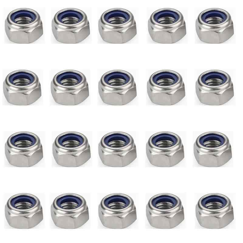 20個 ねじナットを締めますロックナットを挿入 ワッシャー用ロックナットを挿入 M12六角 締め付けナット 六角ナット 304 ステンレス鋼ロック: 接続の緩みを防止し、非常に効果的な締め付けナット、ナイロンインサートロックナットですロック...