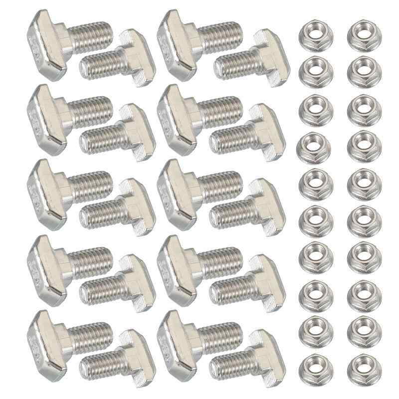 PATIKIL M8 x 14 mm Tスロットボルト、20セットの槌ヘッド付き六角フランジナットTボルトスタッドスライディングスクリュー、45シリーズアルミニウム押出プロファイル用、シルバー素材：炭素鋼ニッケルメッキ；ねじ径：M8；ねじ長...