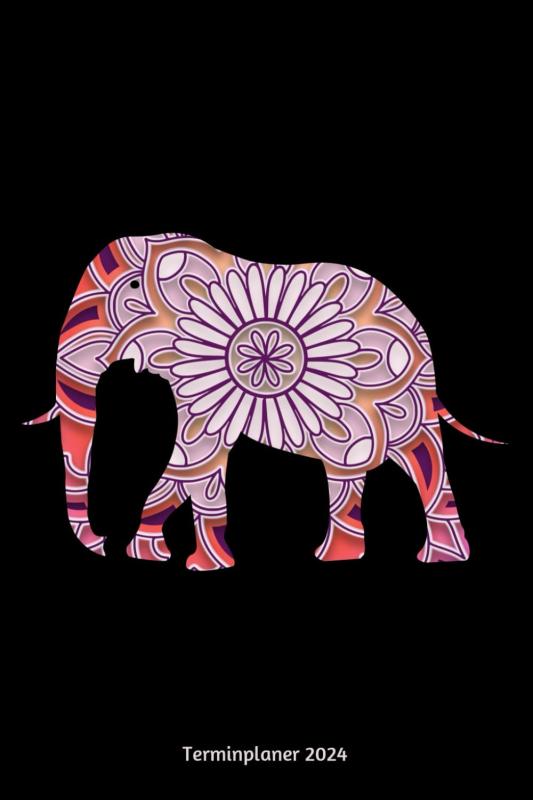Terminplaner 2024: Mandala Elefant Design Jahresplaner und Kalender von Januar bis Dezember 2024 - Organizer und Zeitpla...