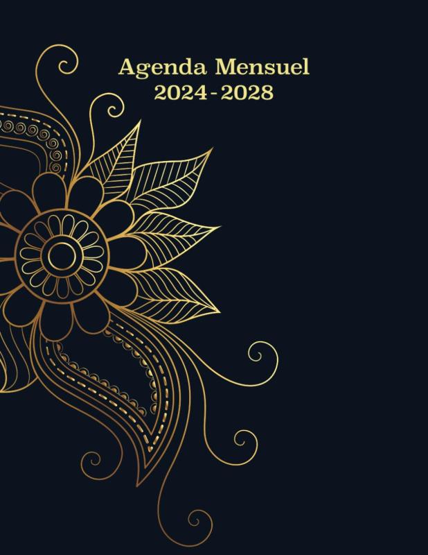 Agenda mensuel 2024-2028: Planificateur mensuel 5 ans 60 mois, 1 mois sur 2 pages | Calendrier du 1er janvier 2024 au 31...