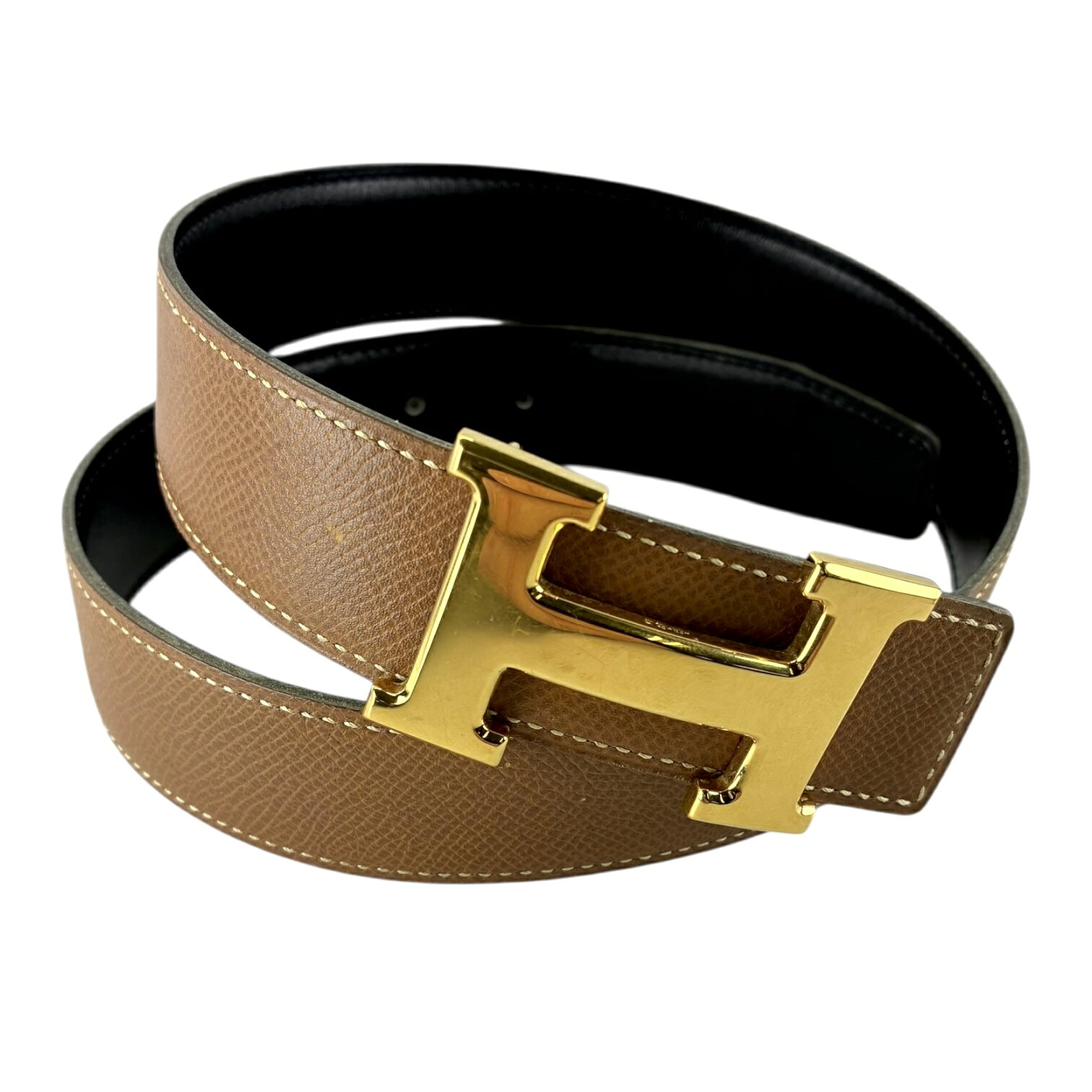 【中古】エルメス HERMES コンスタンス リバーシブル Hベルト ◻︎A刻印 ベルト ボックスカーフ ブラック ブラウン レディース