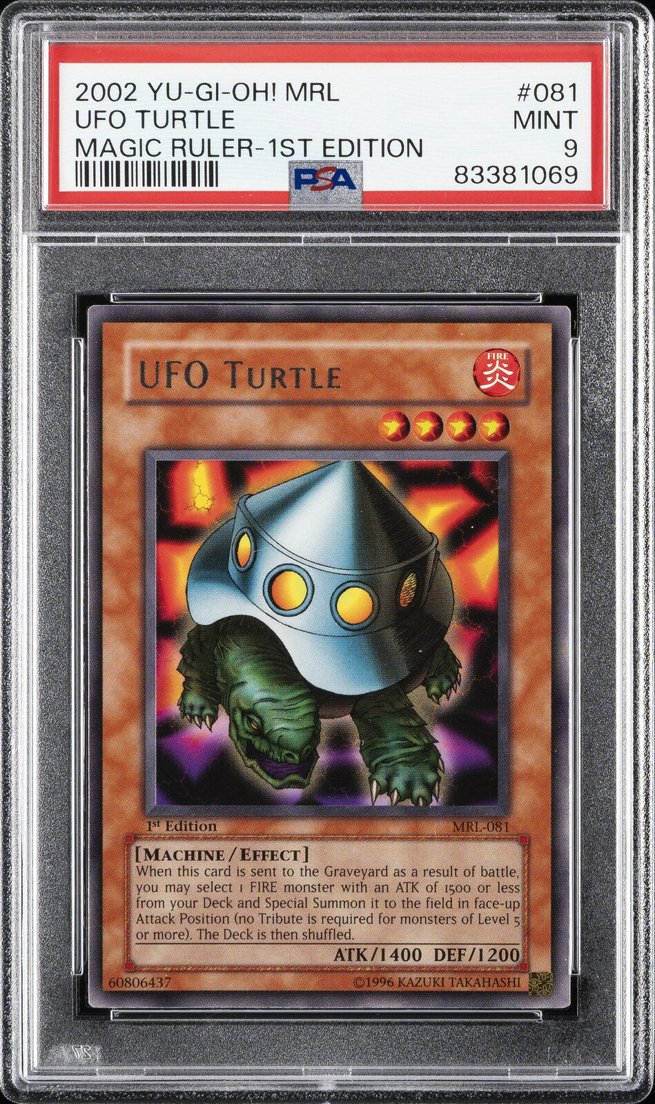PRODUCT DETAILS 【商品情報】・鑑定機関：PSA・グレード：9・カード名（キャラクター）：UFO TURTLE・年式・シリーズ（セット名）：2002 MRL-MAGIC RULER・カード番号：#081・種別：1ST ED・シ...