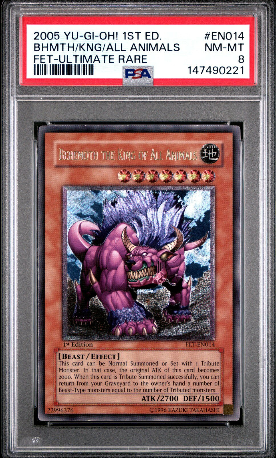 PRODUCT DETAILS 【商品情報】・鑑定機関：PSA・グレード：8・カード名（キャラクター）：BEHEMOTH THE KING OF ALL ANIMALS・年式・シリーズ（セット名）：2005 FET-FLAMING ETER...