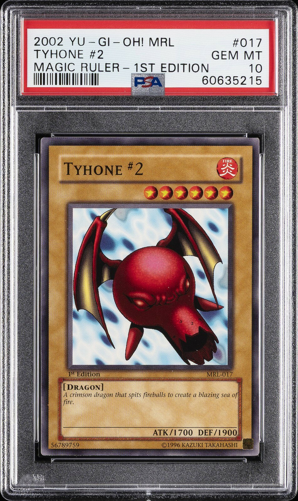 PRODUCT DETAILS 【商品情報】・鑑定機関:PSA・グレード:10・カード名（キャラクター）:Tyhone #2・年式・シリーズ（セット名）:2002 MRL-Magic Ruler・カード番号:#017・種別:1st Edit...