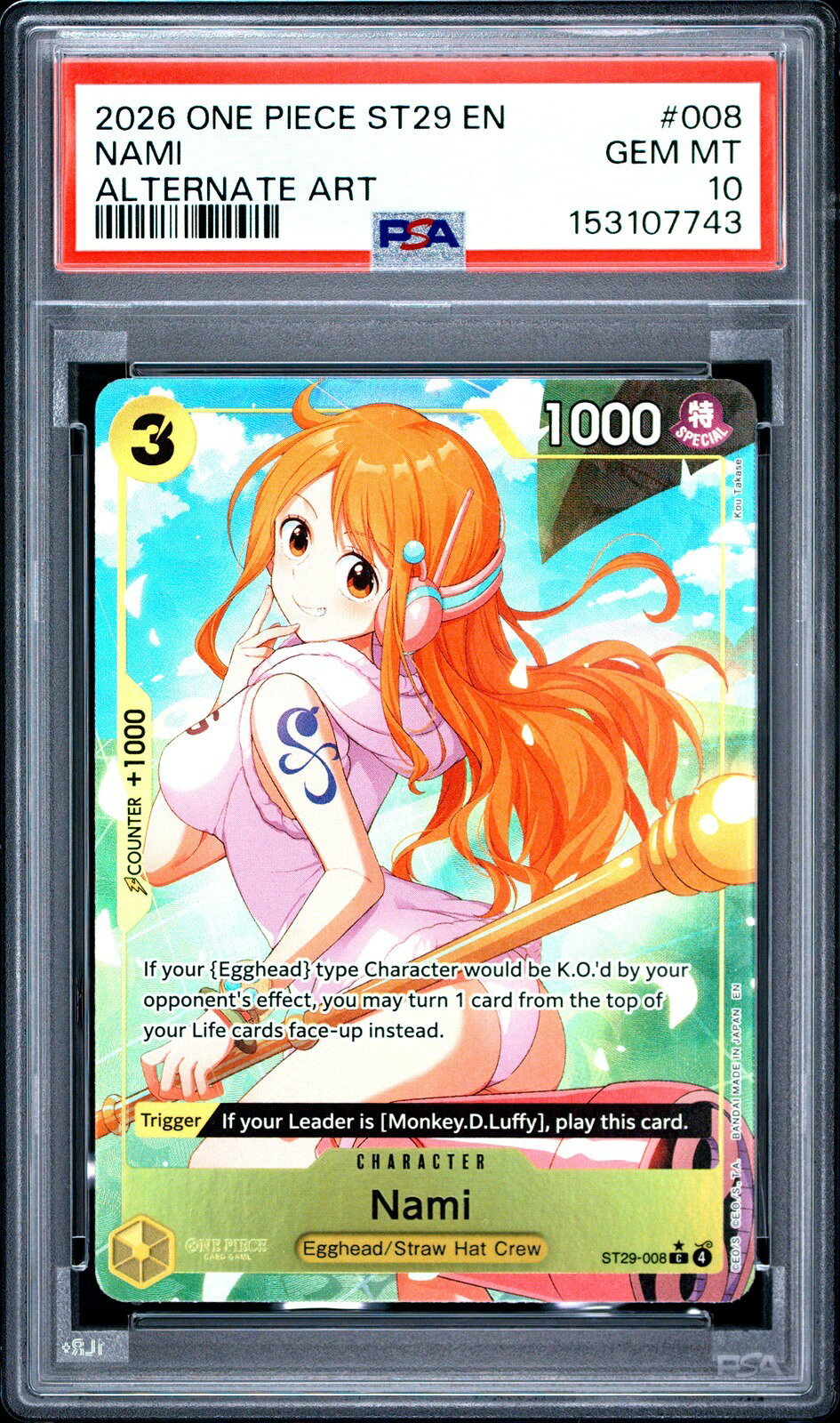 PRODUCT DETAILS 【商品情報】・鑑定機関:PSA・グレード:10・カード名（キャラクター）:NAMI・年式・シリーズ（セット名）:2026 ONE PIECE STARTER DECK ST29-EGGHEAD・カード番号:#...